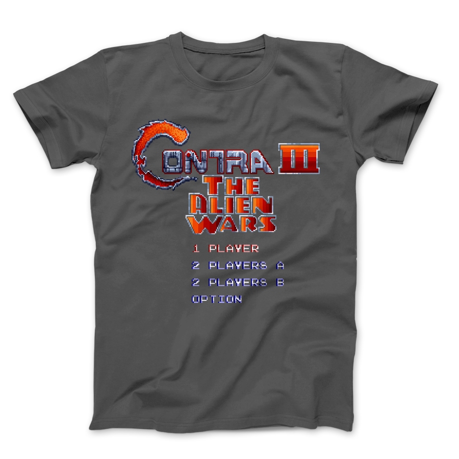 Contra III TItle Screen - PixelRetro Video Game T-shirts - Contra