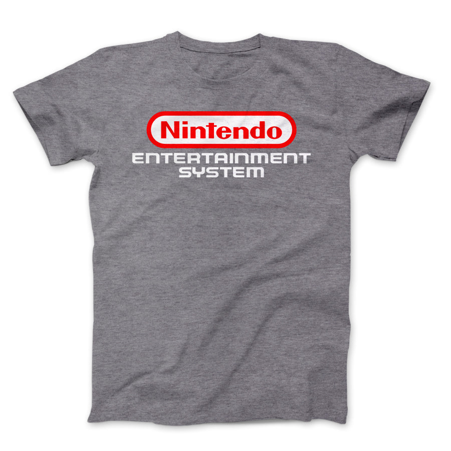 NES Logo White Text on Heather - PixelRetro Video Game T-shirts - NES