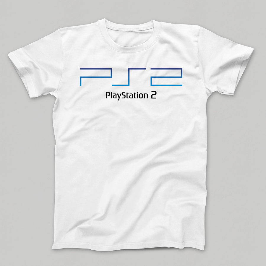 PS2 Logo Text on White - PixelRetro Video Game T-shirts - PS2